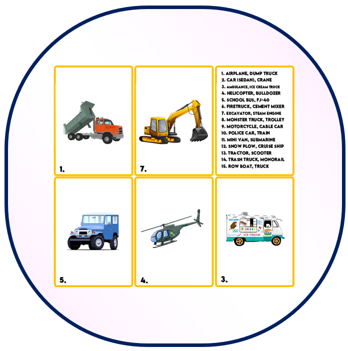 Card Deck: Nouns: Vehicles – Autism Visual Designs
